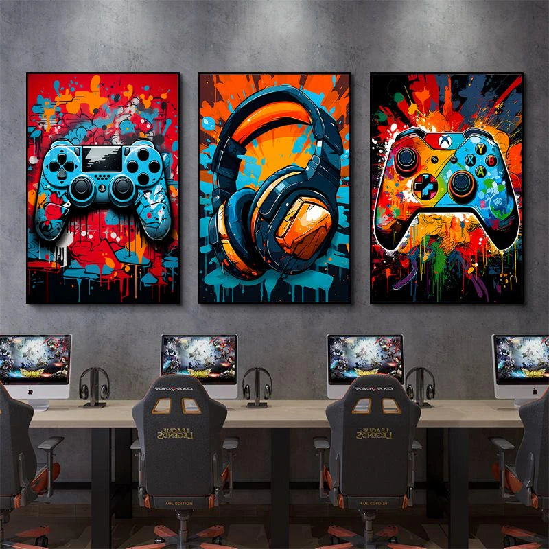 Colorful Game Controller Canvas Painting Graffiti Gaming Poster Gamepa – MY